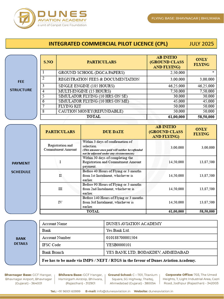 Dunes Aviation Academy Fee Structure | PDF