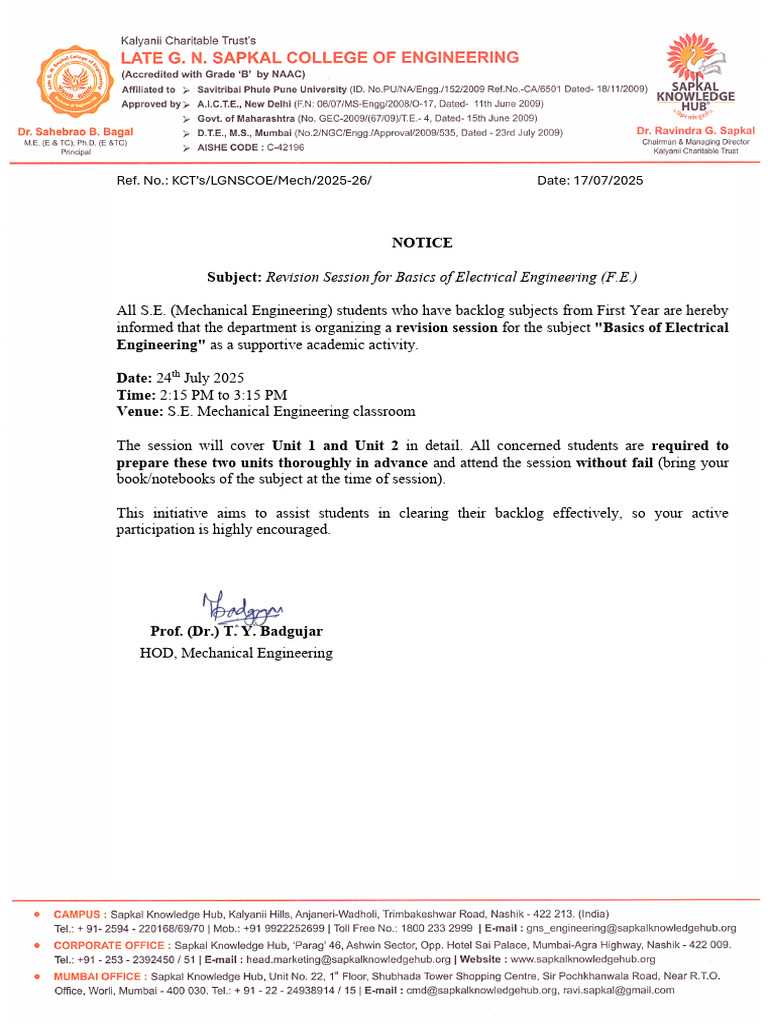 S.E. Revision Lecture 24-07-2025 | PDF