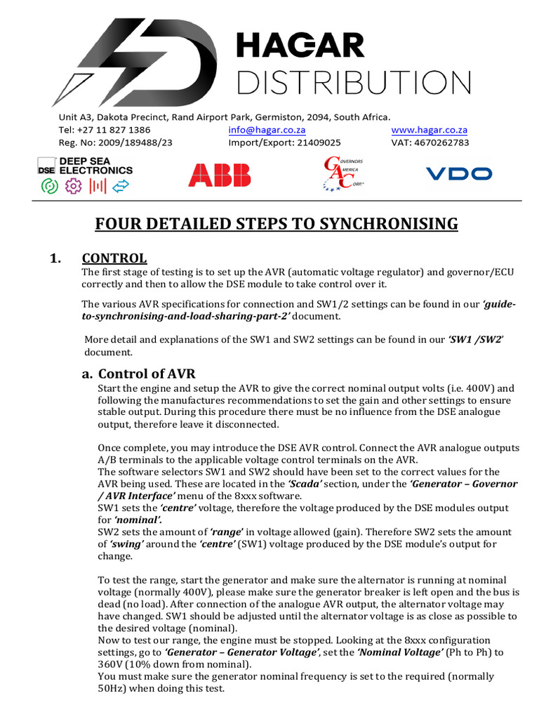 Four Detailed Steps To Synchronising With Dse | PDF | Electric Generator | Manufactured Goods