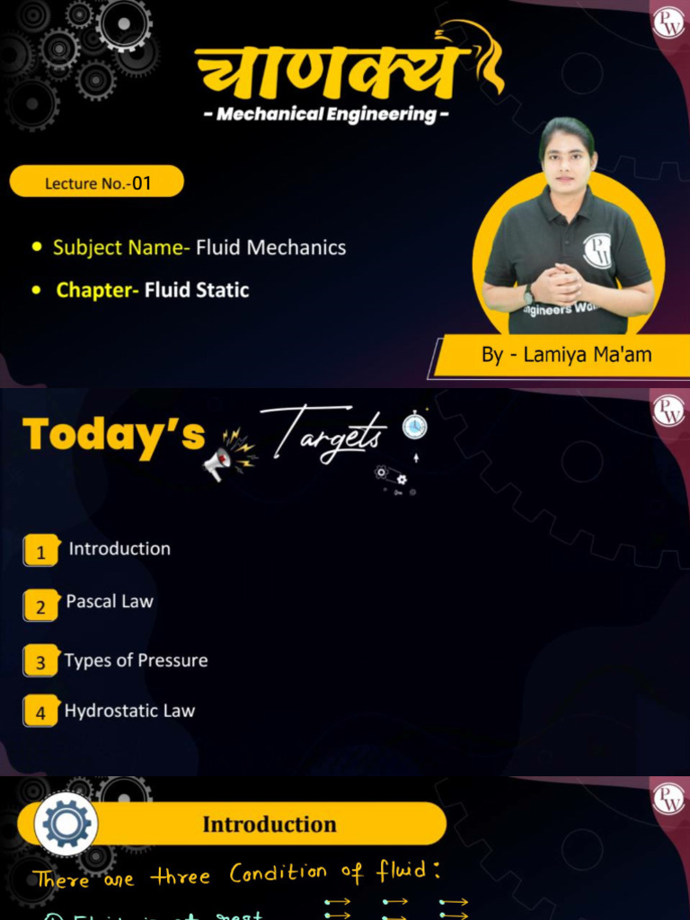 Fluid Static 01: Class Notes - Chanakya - AE-JE Mechanical (Fluid ...