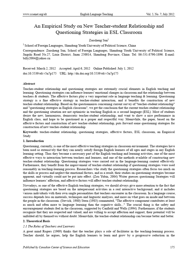 An Empirical Study On New Teacher-Student Relationship and Questioning ...