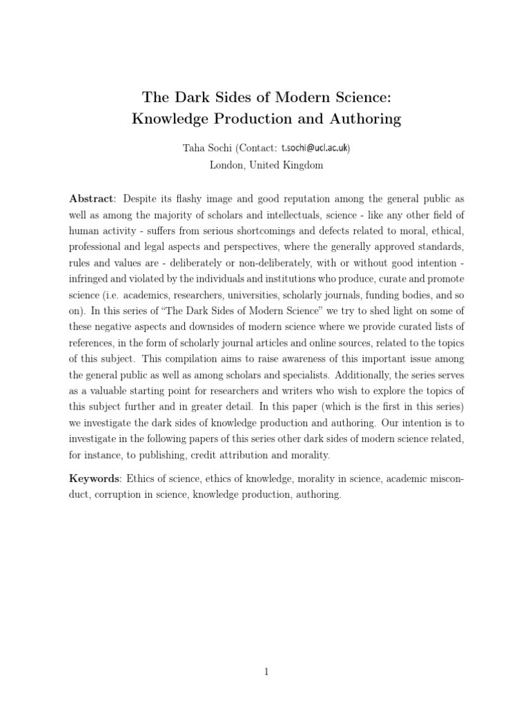 The Dark Sides of Modern Science: Knowledge Production and Authoring ...