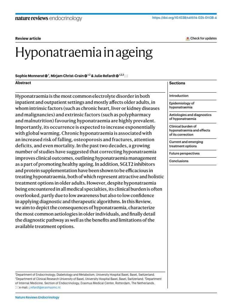Hyponatraemia Management in Ageing Adults | PDF | Kidney | Clinical ...