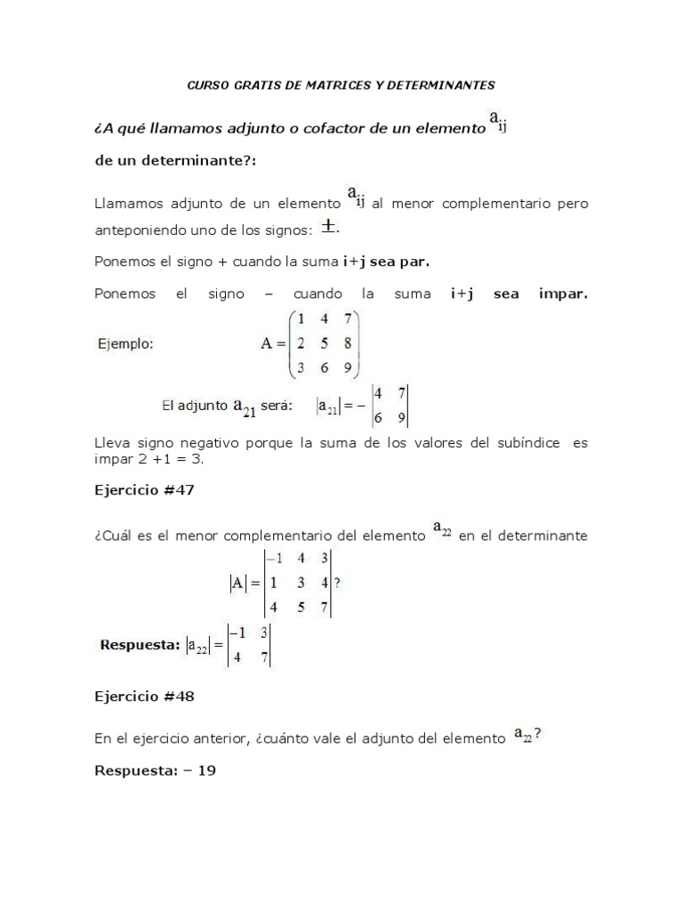 Curso Gratis de Matrices y Determinantes | PDF | Determinante | Matriz ...