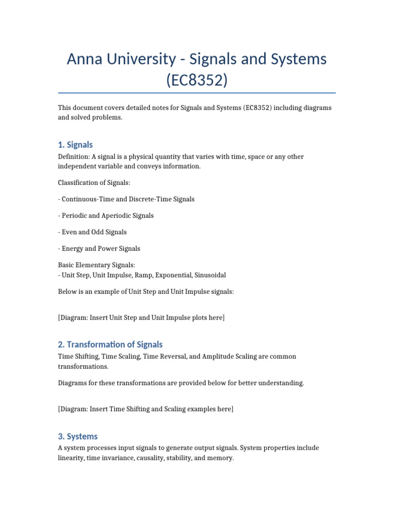 Signals and Systems Notes EC8352 | PDF