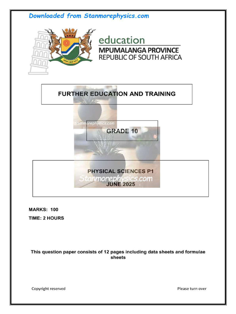 MP Physical Sciences Grade 10 June 2025 P1 and Memo | PDF