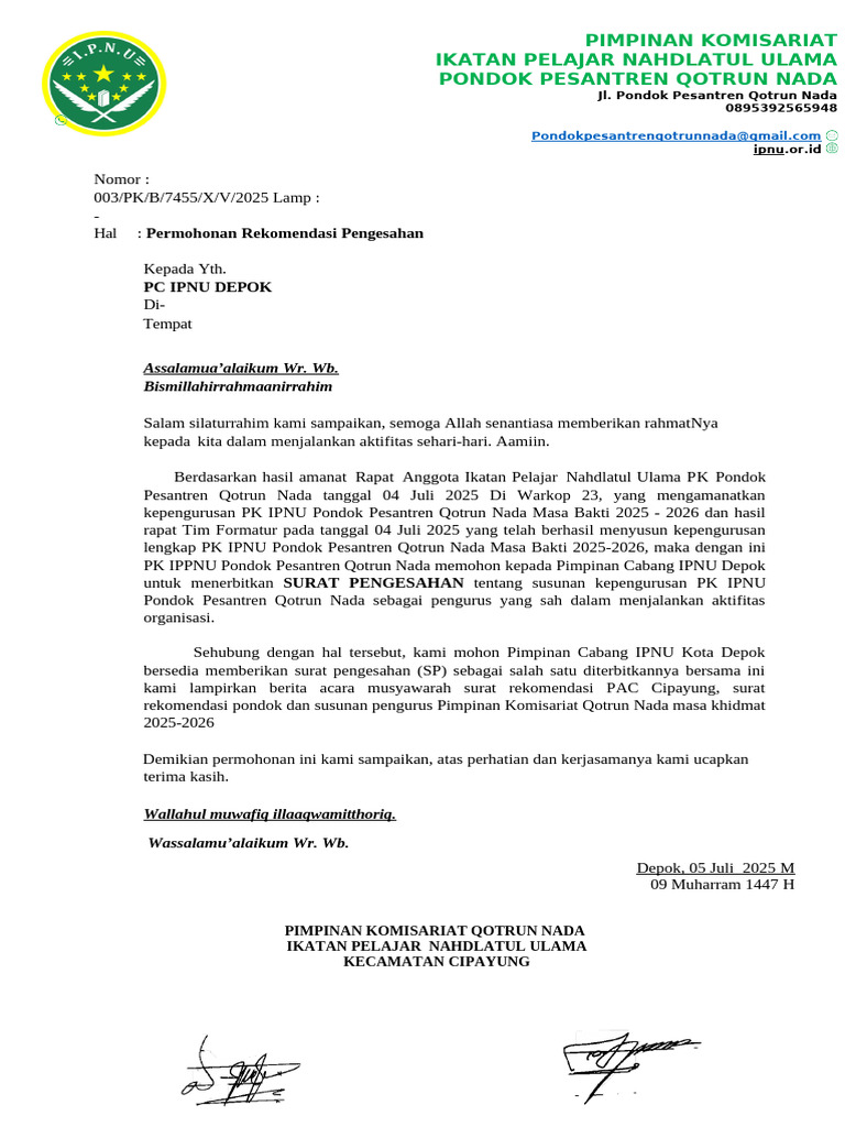 Surat PC Ipnu 25 Fix | PDF