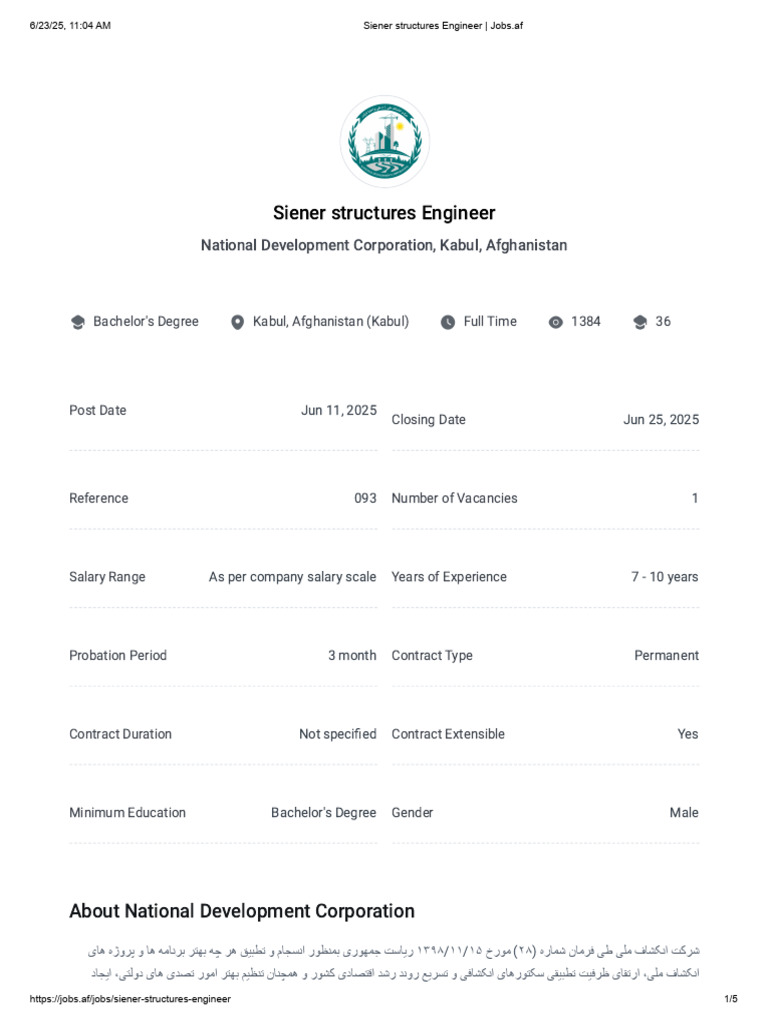 Siener Structures Engineer - Jobs - Af | PDF | Building Engineering ...