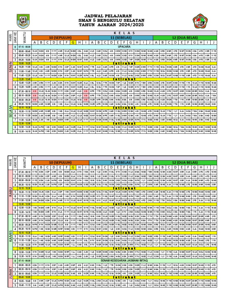 Jadwal Pelajaran Sem 1 2024-2025 | PDF