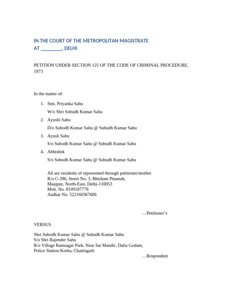 Updated 125 CRPC Petition With Affidavit | PDF | Affidavit