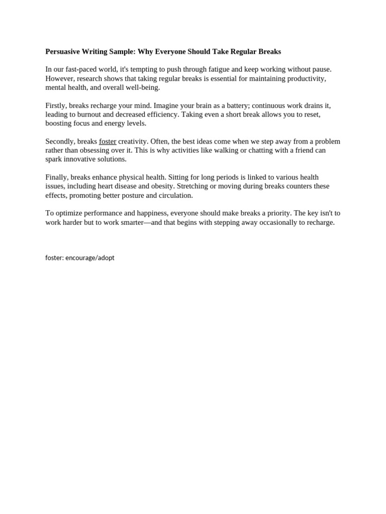 Persuasive Writing Sample | PDF