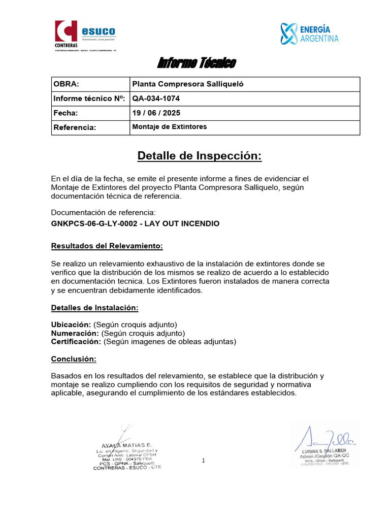 Inf. Tec. - QA-34-1074 Montaje de Extintores | PDF