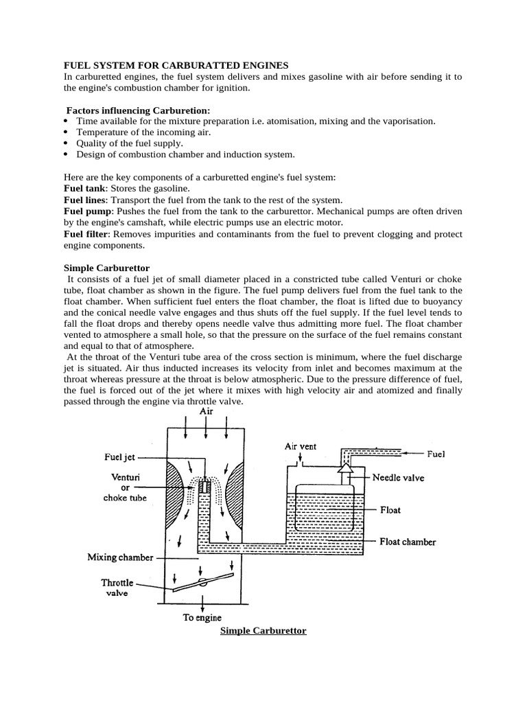 Fuel System Overview for Carburetted Engines | PDF | Carburetor | Fuel ...