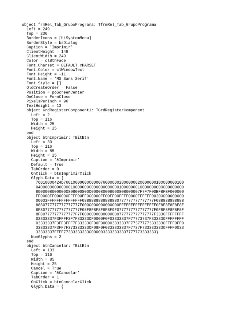 UfrmRel Tab GrupoPrograma | PDF | Typefaces | Arial