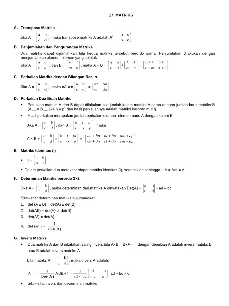 Matriks: Transpose, Perkalian, dan Invers | PDF