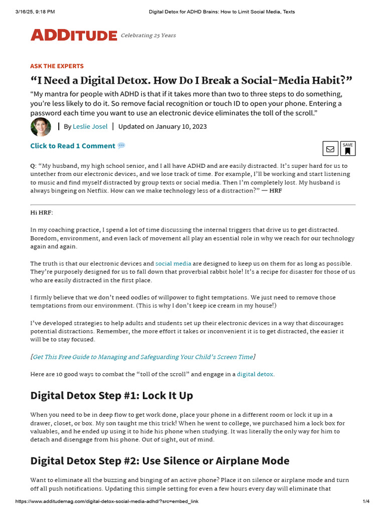 Digital Detox For ADHD Brains - How To Limit Social Media, Texts | PDF ...