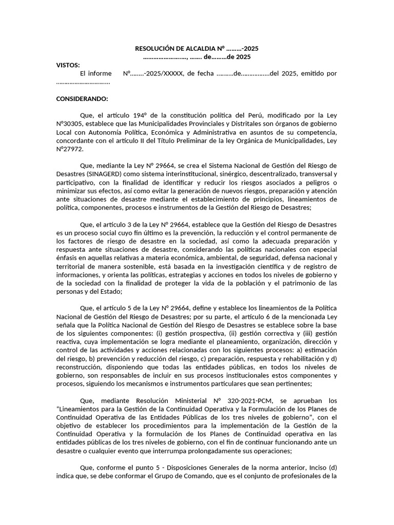 Grupo de Comando para Continuidad Operativa | PDF | Reducción de ...