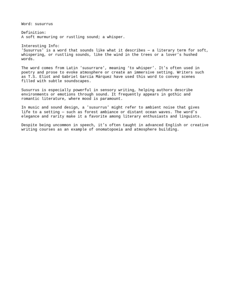 Understanding Susurrus: Definition & Use | PDF