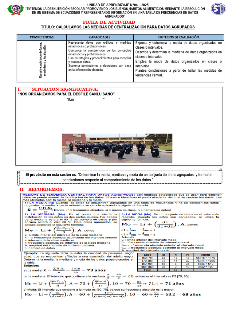 Ficha 7 - 5to - 4und - SLG | PDF | Mediana | Estadísticas