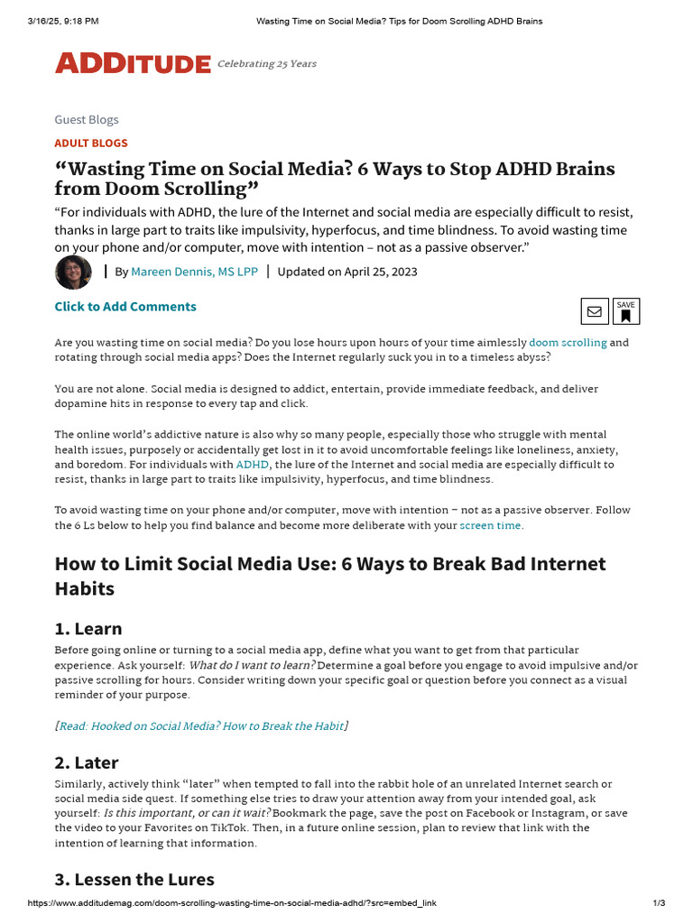Wasting Time On Social Media - Tips For Doom Scrolling ADHD Brains ...