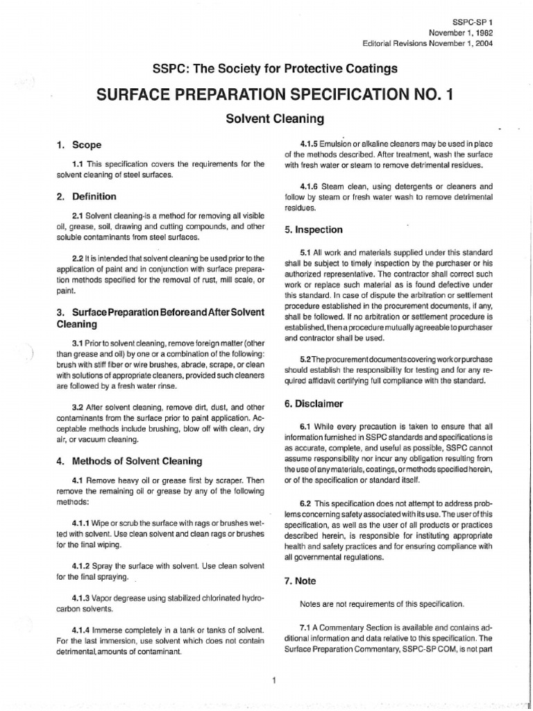 SSPC SP1 Surface Preparation Spec | PDF
