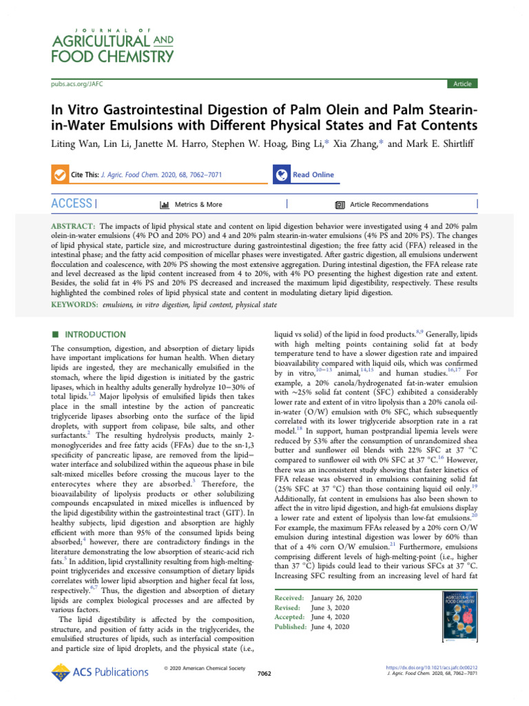 Wan Et Al. - 2020 - in Vitro Gastrointestinal Digestion of Palm Olein ...