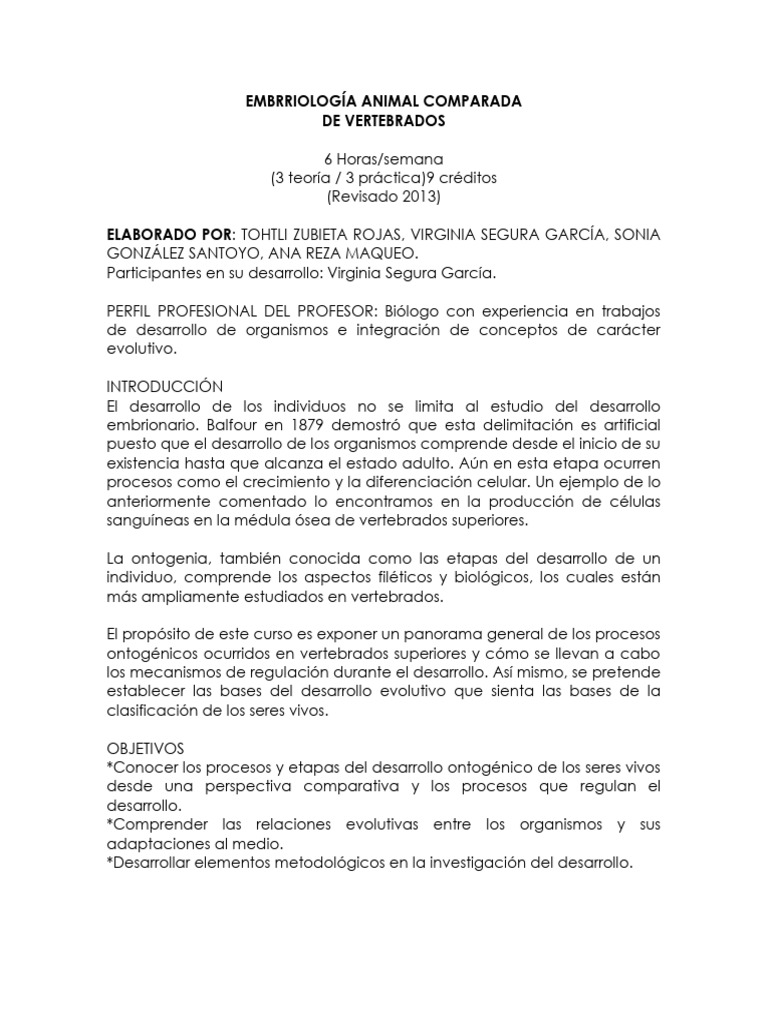 Embrriologia Animal Comparada de Vertebr | PDF | Morfogénesis ...