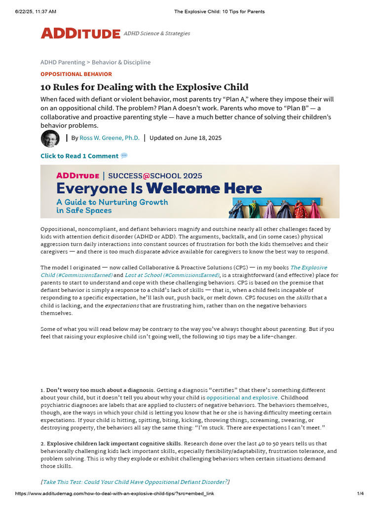 The Explosive Child - 10 Tips For Parents | PDF | Parenting | Attention ...
