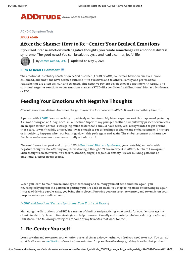 Emotional Instability and ADHD - How To Center Yourself | PDF ...