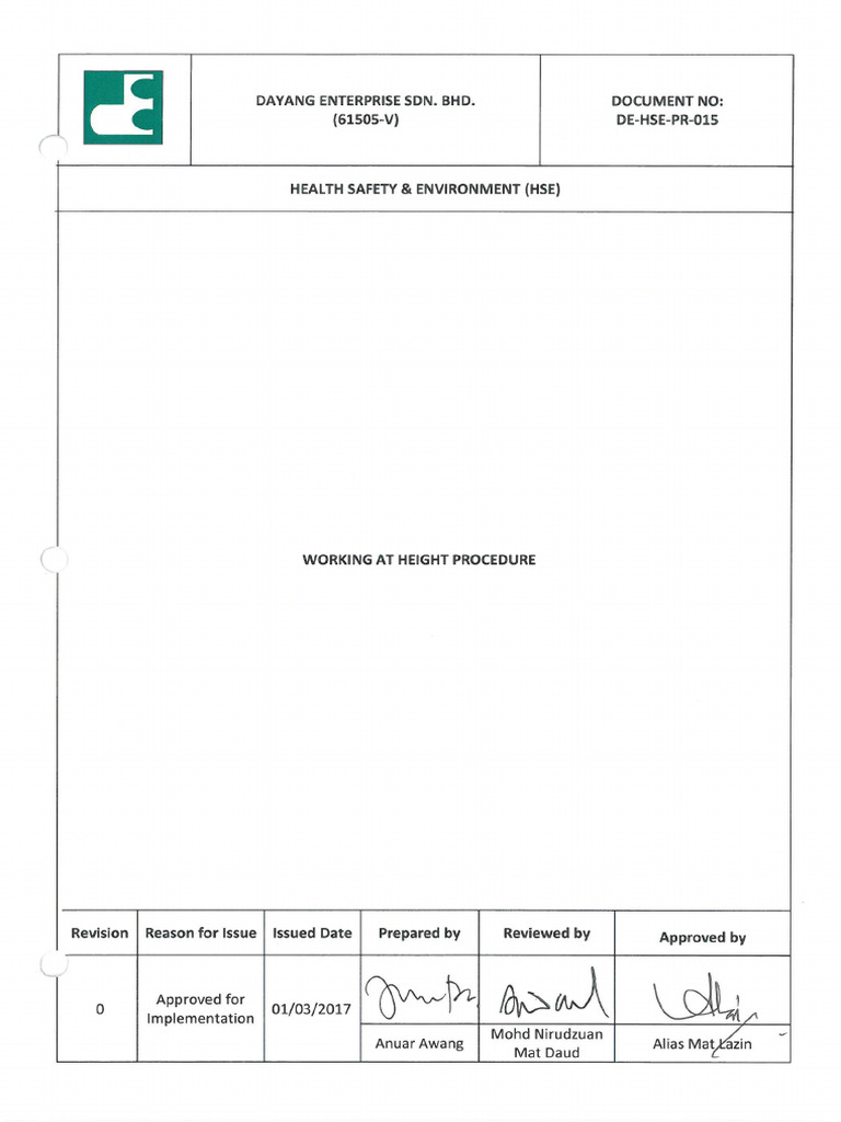 Working at Height Safety Procedure | PDF | Safety