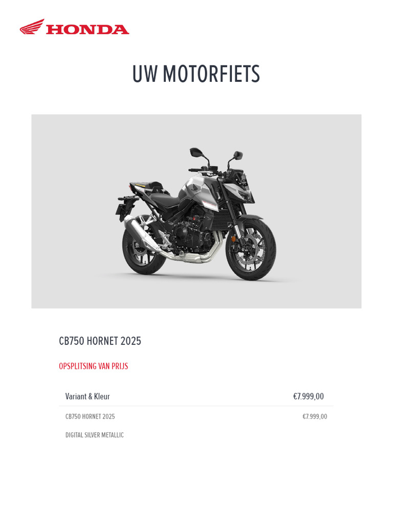 Honda CB750 Hornet 2025 Samenvatting | PDF