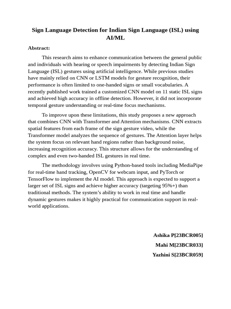 Sign Language Detection For Indian Sign Language | PDF