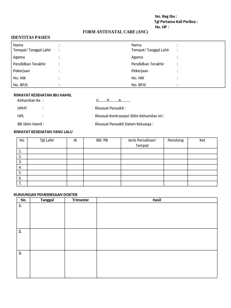 Formulir Perawatan Antenatal (ANC) | PDF