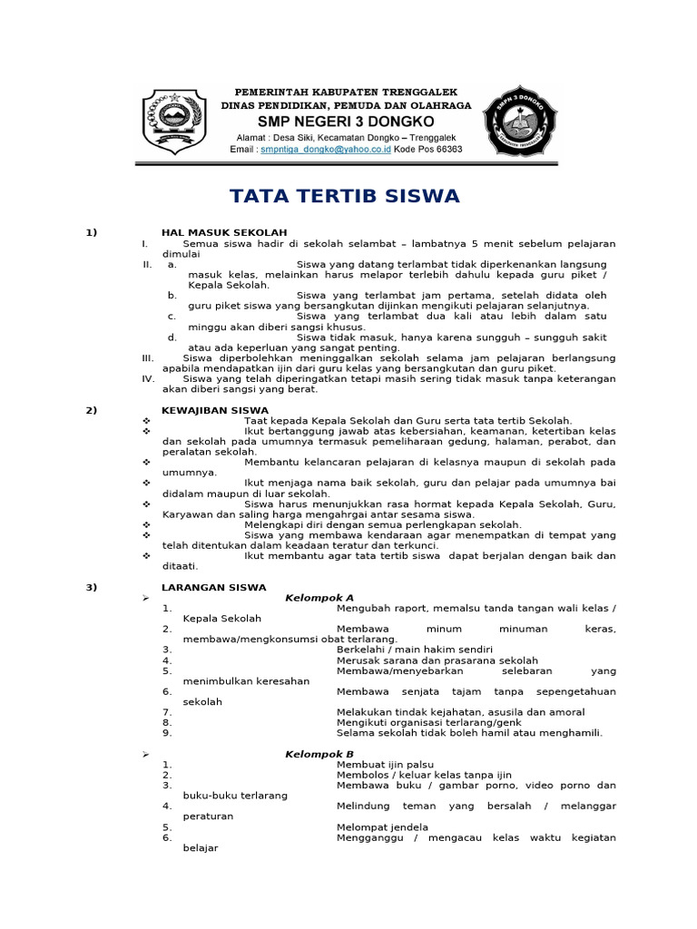 Tata Tertib dan Kewajiban Siswa Sekolah | PDF