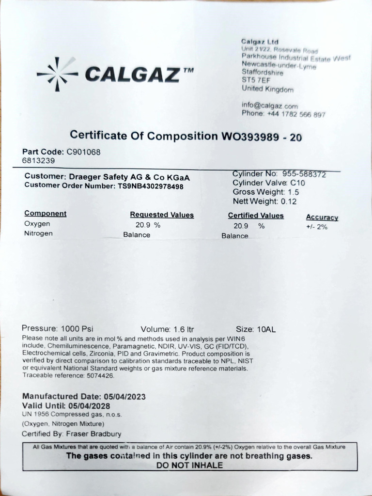 Zero gas Certificate of Composition | PDF | Gases | Transparent Materials