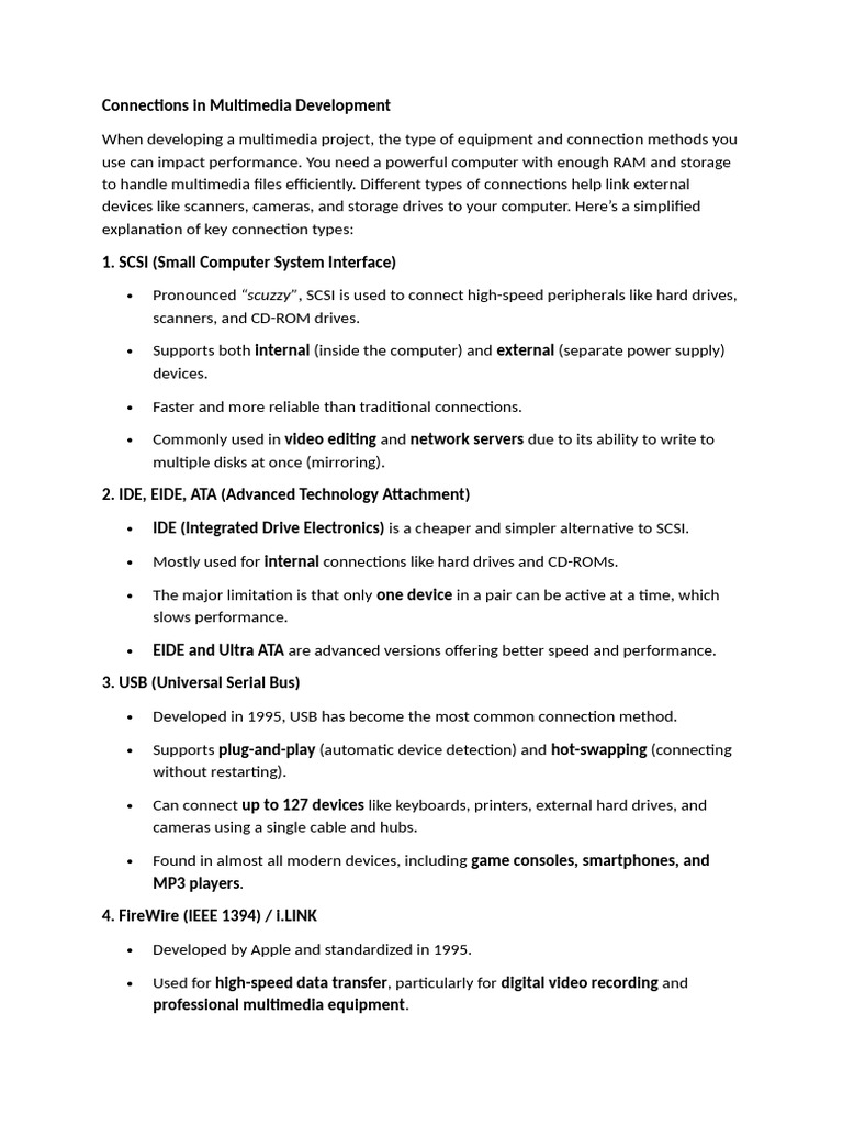 Connections in Multimedia Development | PDF | Usb | Computer Data Storage