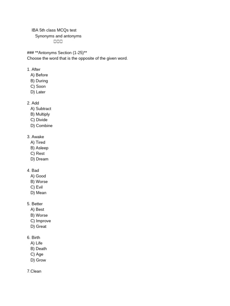 IBA 5th Class MCQs Test-2 | PDF