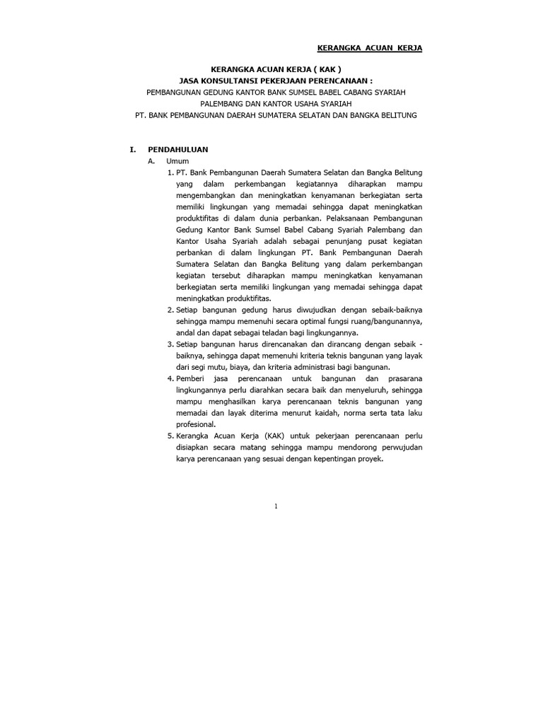 Kerangka Acuan Kerja (KAK) | PDF