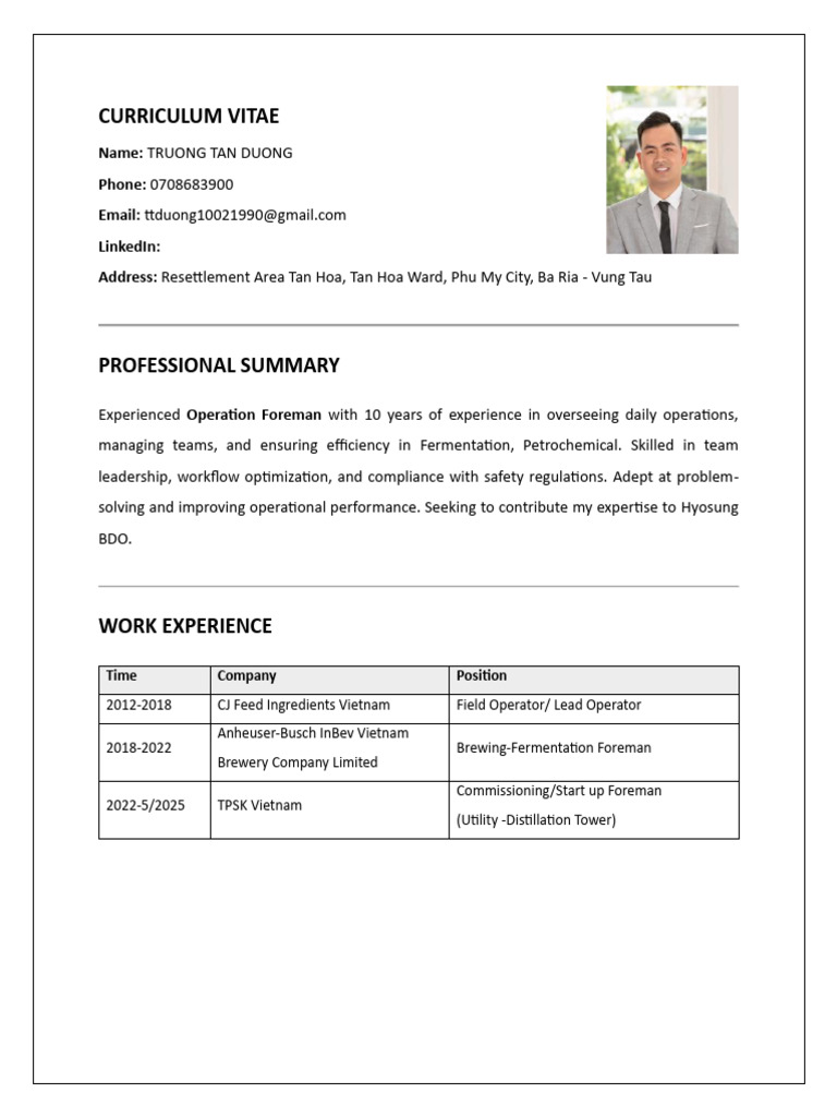 Curriculum Vitae Duong | PDF | Brewing | Brewery