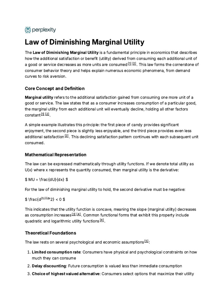 Law of Diminishing Marginal Utility | PDF | Utility | Marginal Utility