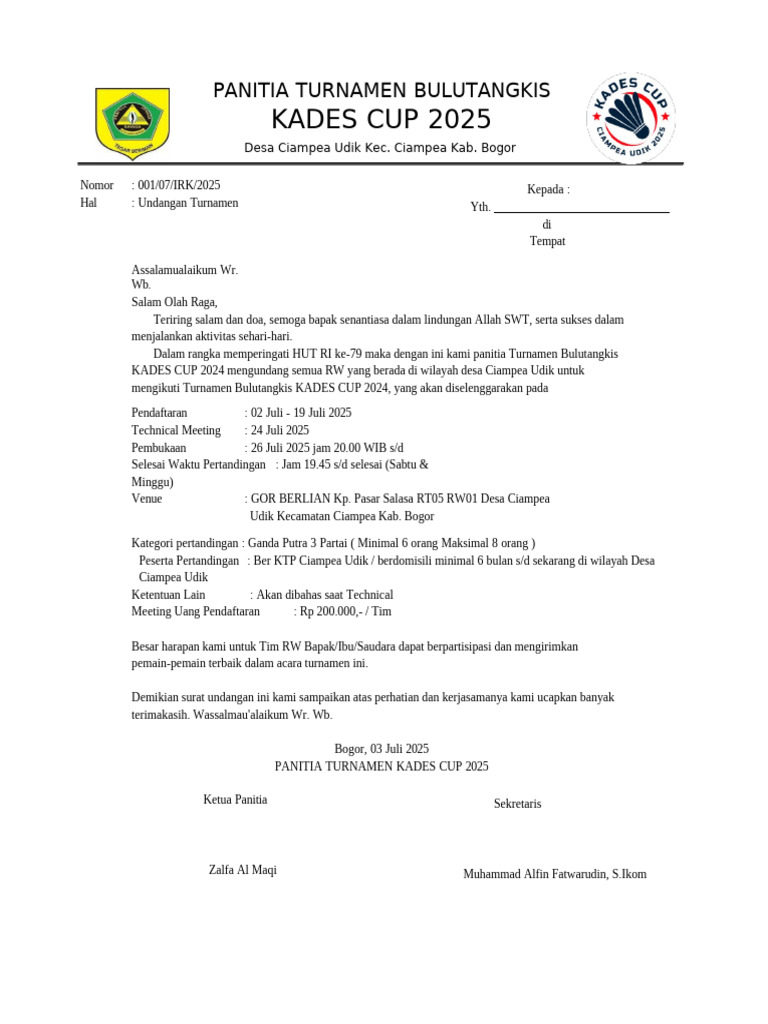 Surat Undangan Turnamen | PDF