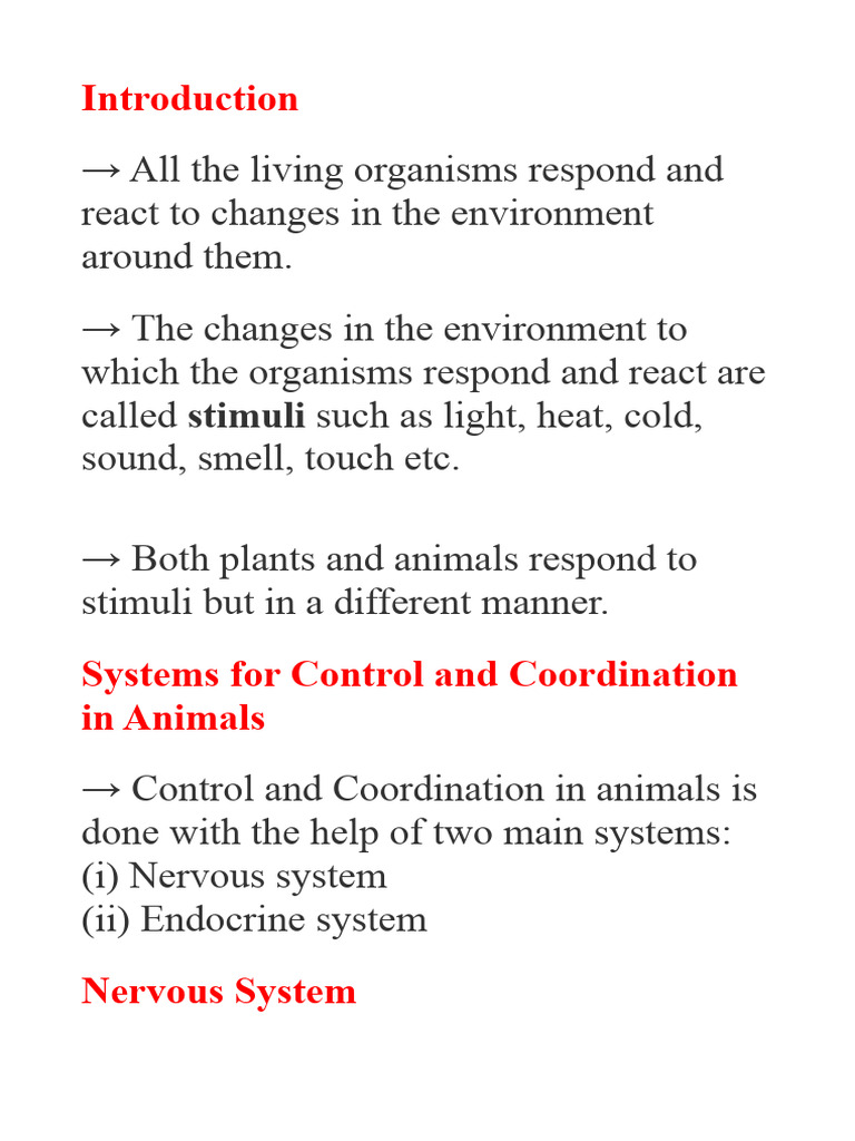 Control and Coordination in Organisms | PDF | Central Nervous System ...