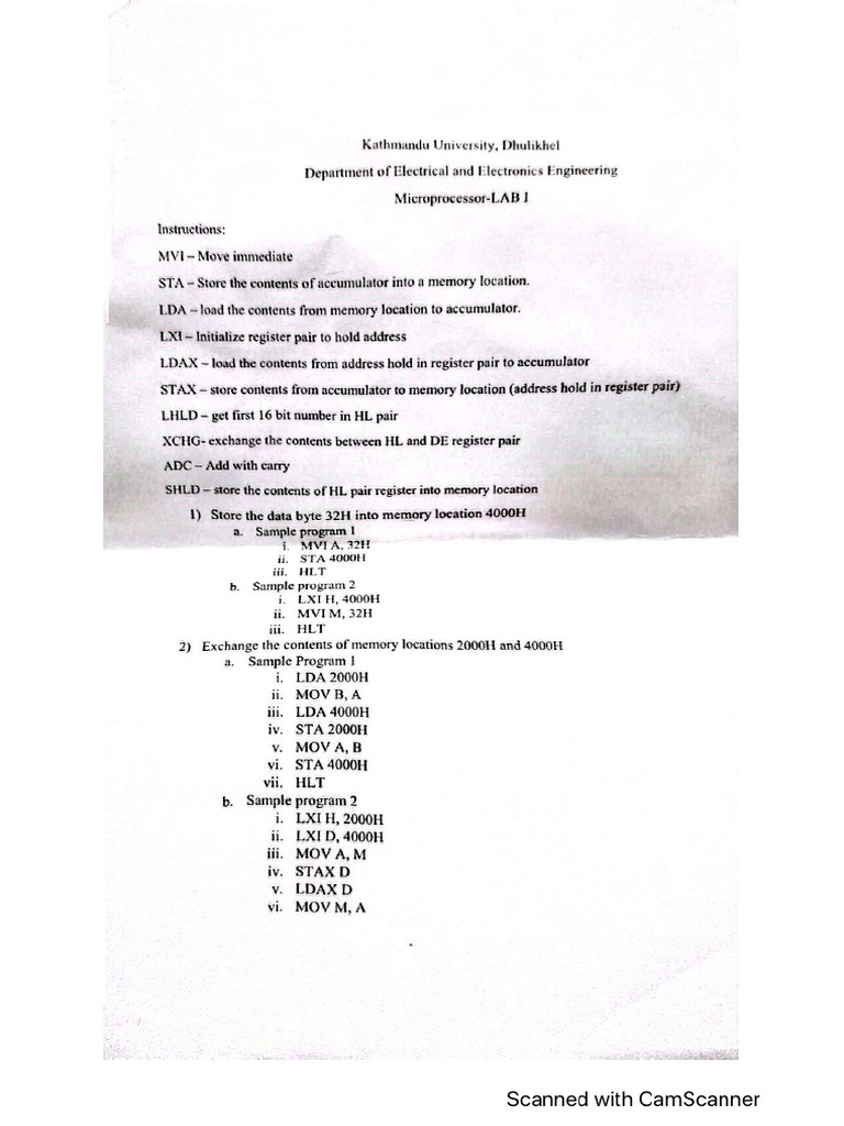 Microprocessor Lab Sheets | PDF