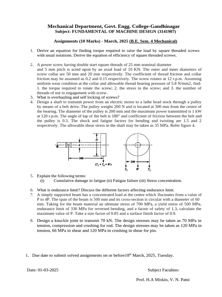 Assignments FMD - AY2023-24 Even | PDF | Screw | Belt (Mechanical)