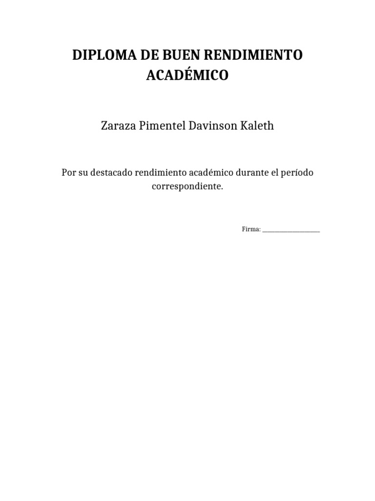 Diploma Buen Rendimiento Academico Bonito | PDF