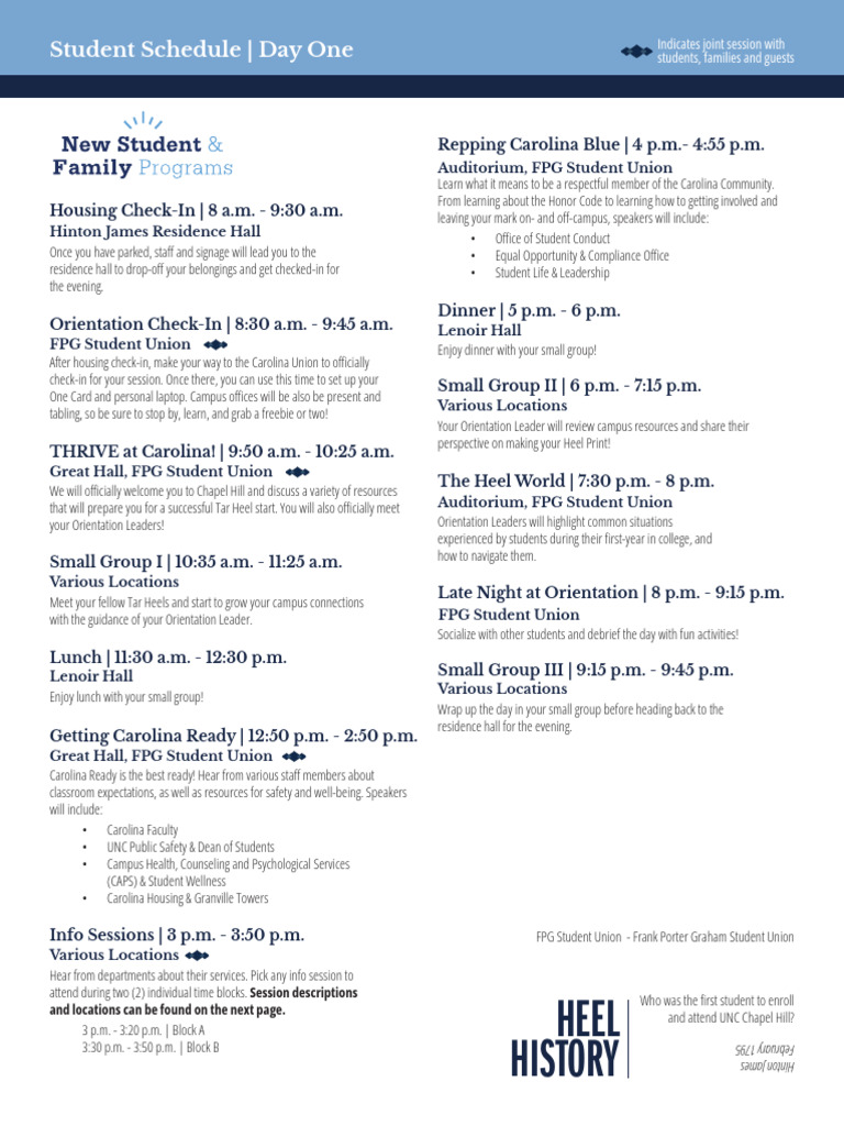 2025 First Year Student Orientation Schedule | PDF | Science | University Of North Carolina At ...