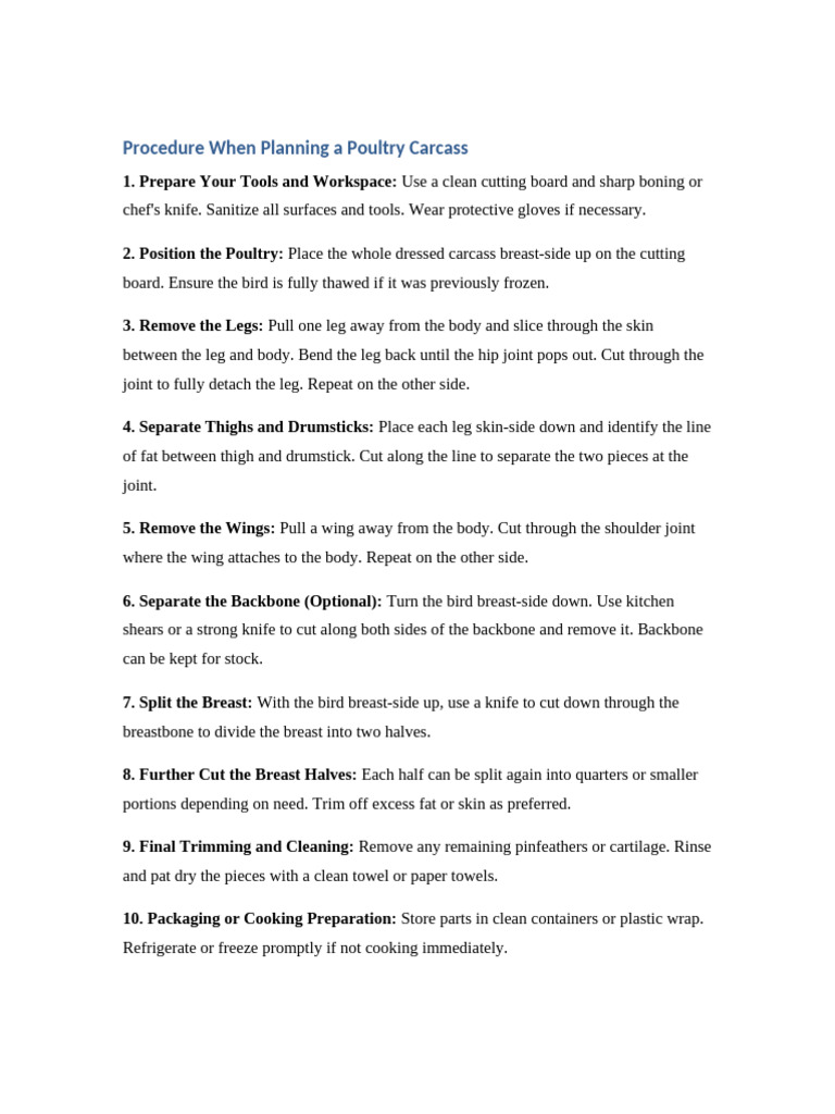 Procedure When Planning Poultry Carcass | PDF