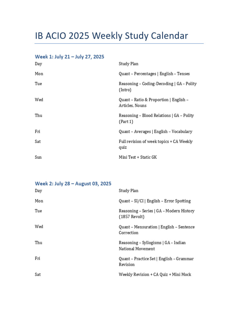 IB ACIO 2025 Study Calendar | PDF | English Language | Linguistics
