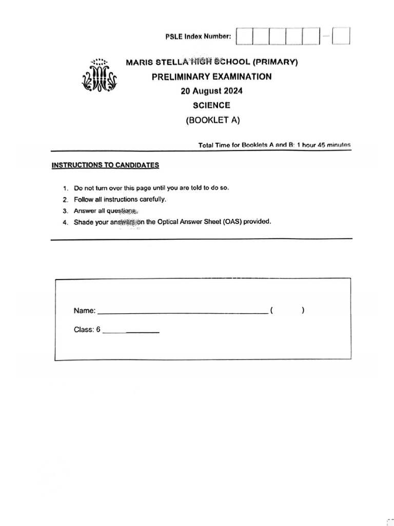 2024 P6 Science Prelim Exam Maris Stella | PDF