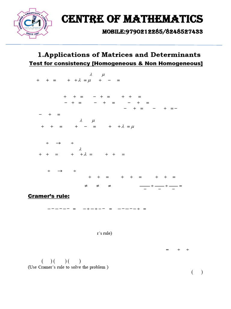 1.matrices and Determinants AY 25-26 | PDF | System Of Linear Equations | Equations